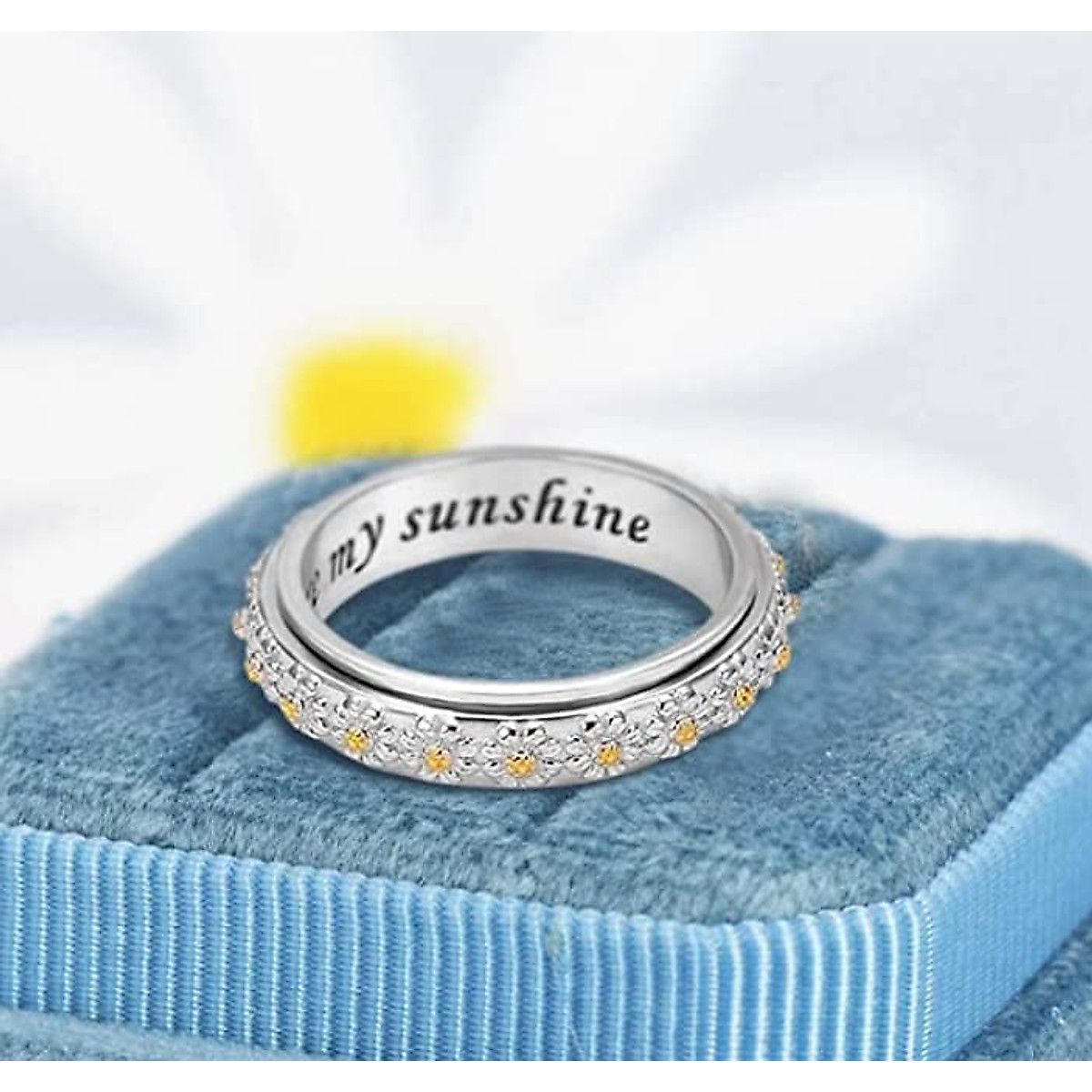 Daisy Rotating Ring Double Color Women Fashion Trend Flower Full Diamond Zircon Ring Ladies Jewelry Diamond Rings for Women