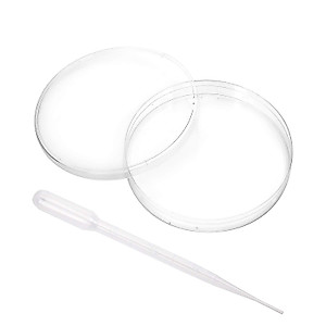 Bekith Petri Dishes with Lids, 50 Pack 90mm Dia x 15mm Deep Plastic Sterile Container, 50 Pack Plastic Transfer Pipettes(3ml)