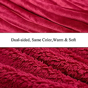 NANPIPER Sherpa Queen Size Blanket,Soft Fuzzy Fleece Blanket,Warm Plush Microfiber Blankets,Wine Red 90"x90"