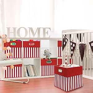 Simple Houseware 3 Pack 13" Printing Fabric Cubic Storage Bin with Handles, Red