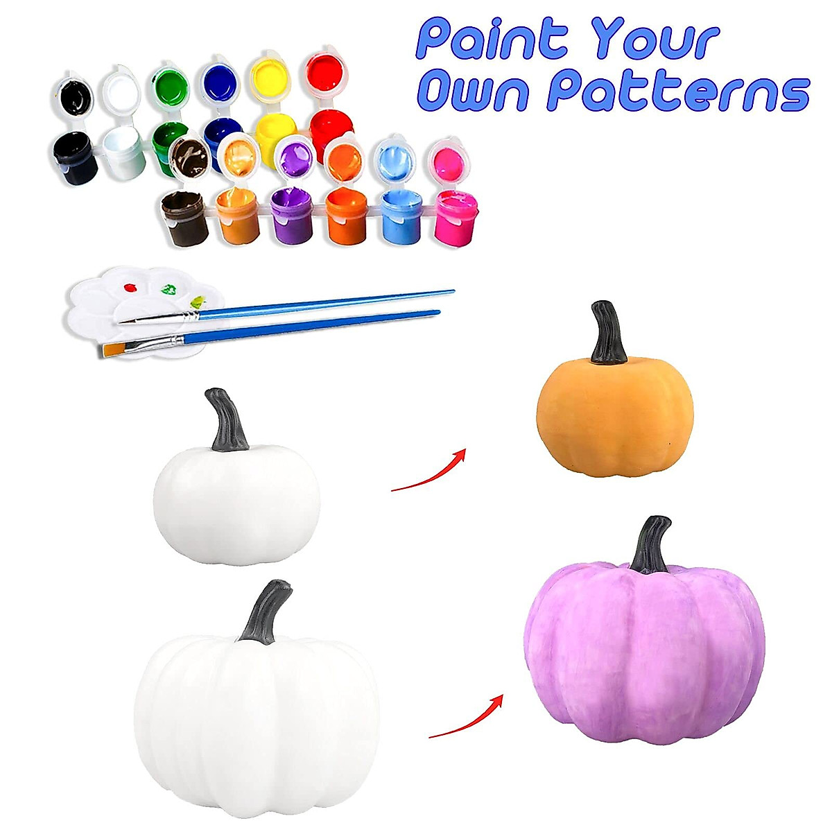 JIABNUKKN Pumpkin Decorations Halloween Crafts for Kids 10Pcs Paint Your Own Artificial Pumpkin White Plastic Pumpkin Decorating Kit Gift Toys for Kids DIY Halloween Thanksgiving Fall Pumpkin Decor