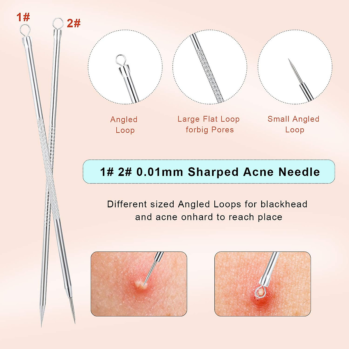 7PCS Blackhead Remover, Blackheads Extraction Removal Tool, Blemish Acne Pimple Extractor, Stainless Steel Removing Kit, Nose Face Clean Tools by OMDEAL