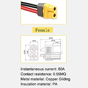GELRHONR 4.9FT 12AWG Solar Connector to XT60 Female Extension Cable for Solar Panel RV Portable Power Station Solar Generator-1.5M 4.9Ft