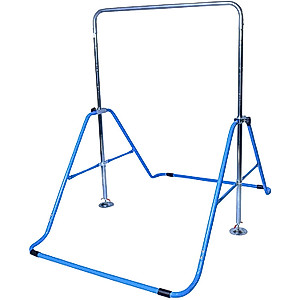 Kids Home Gymnastics Bar Jungle Gym 3 in 1 Set Deluxe Swing Seat, Trapeze Rings, Horizontal Kip Bar Height Adjustable Monkey Bar, Expandable Junior Training Gymnastic Balance Bar, Swing Set (Blue)