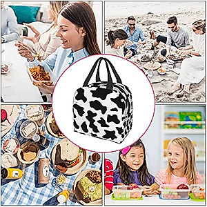 carati Insulated Lunch Bag Women Girls, Reusable Cute Tote Lunch Box for Kids & Men, Leakproof Cooler Lunch Bags for School Work Office Travel Picnic, (White and Black Cow Print)