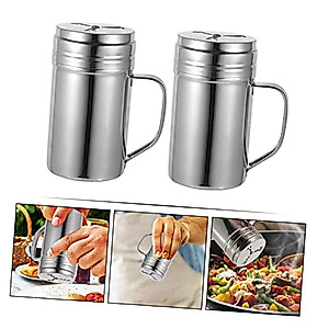 Housoutil 2pcs Seasoning Jar with Handle Glass Sauce Bottles Stainless Steel Containers Terrarium Salt and Pepper Shakers Storage Jar Seasoning Shaker Stainless Steel Pepper Shakers Salt Jar