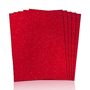 FabricLA | Glitter Felt Sheets | 1.6mm Thick | Vibrant Colors, Mess-Free, Durable Design, Easy to Cut & No-Shed for DIY Crafts, Costumes & Home Décor - 9x12 Inches - 5 Pieces Red Glitter Felt