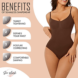 Soo slick Seamless Bodyshaper Bodysuit for Women - Full Body Shapewear, Sculpting Suits Sleeveless Round Neck Brown X-Large