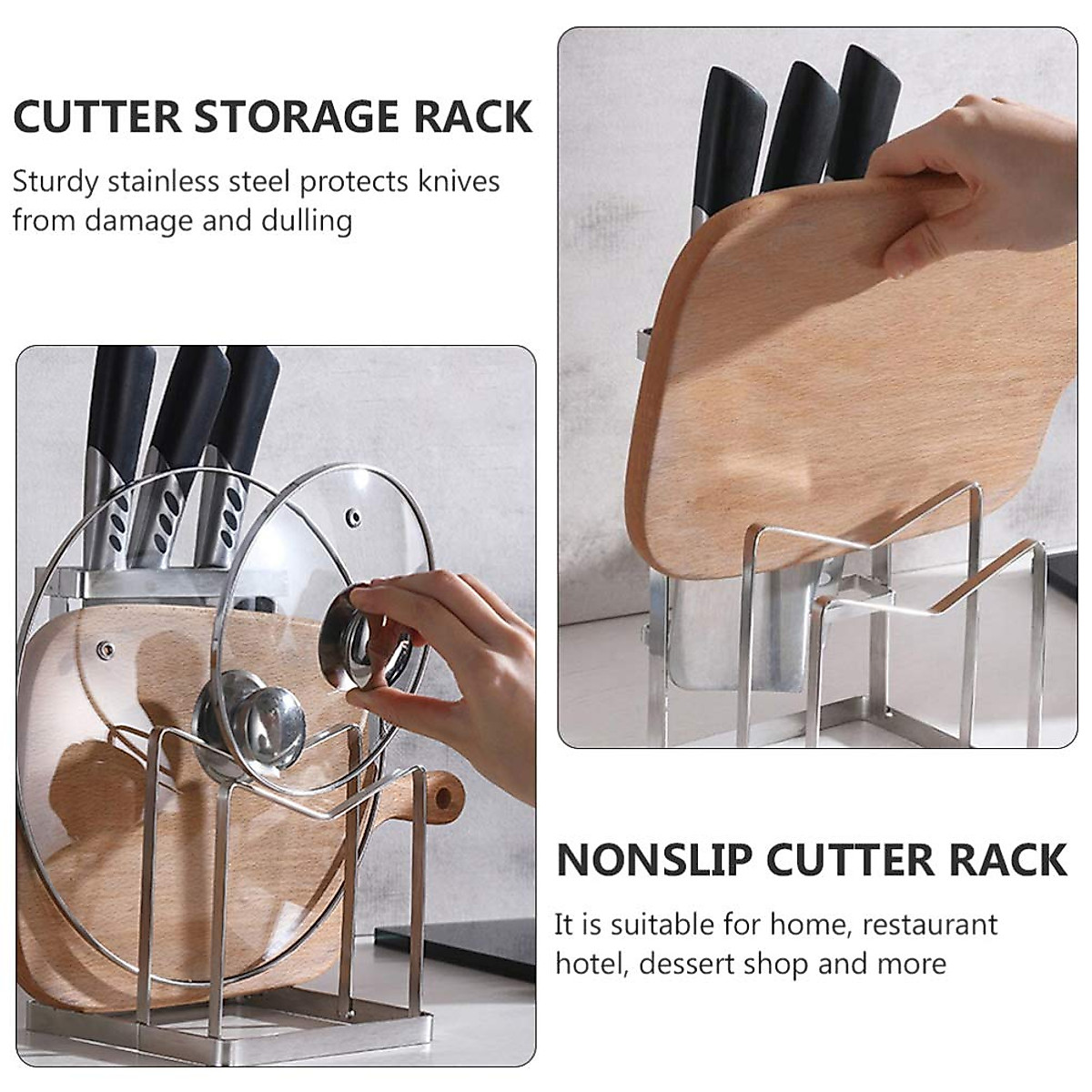 UPKOCH Block Kitchen Utensil Holder Stainless Steel Organizer Cutting Board Pot Pan Lid Holder Cutlery Storage Rack Kitchenware Organizer For Kitchen Home Dining
