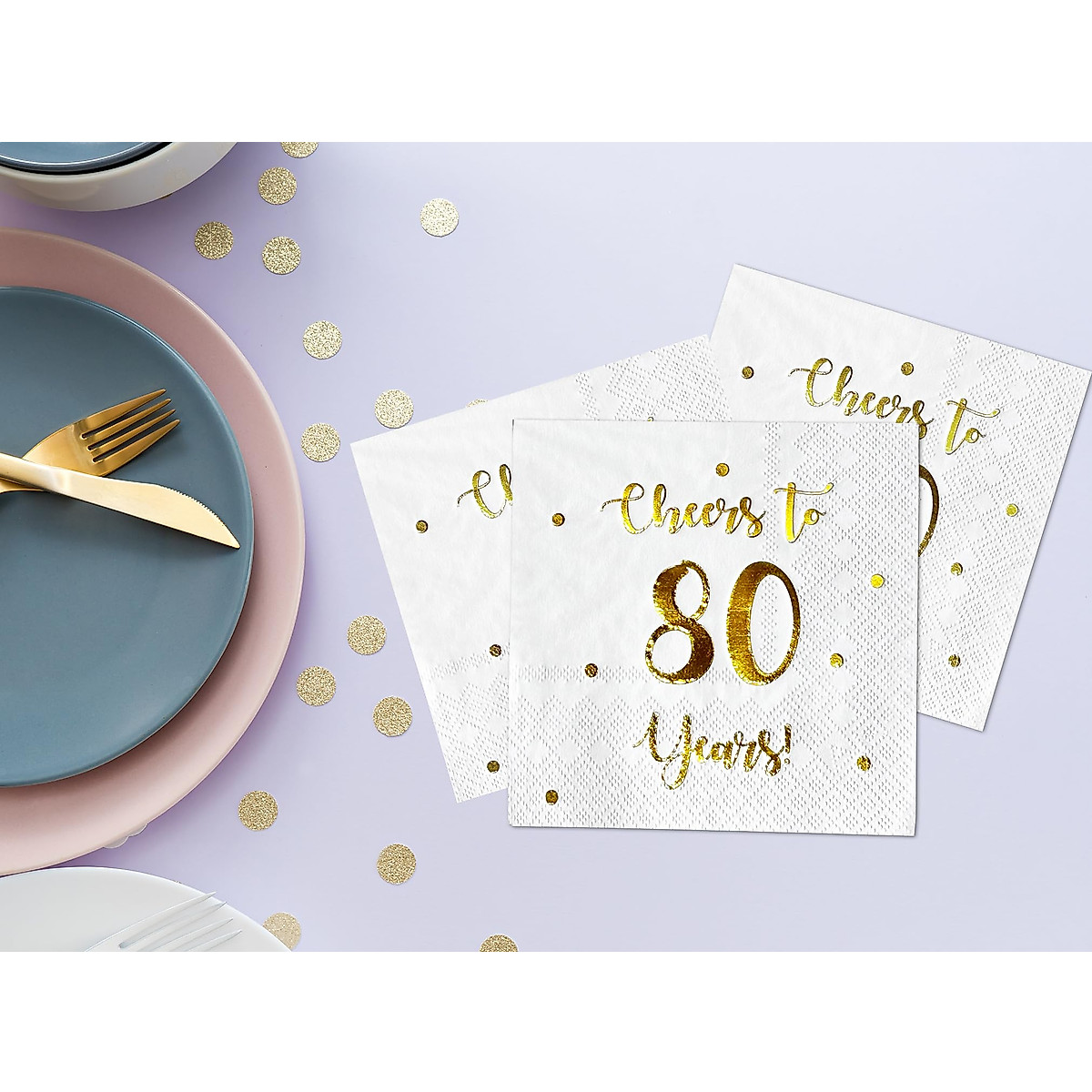 Cheers to 80 Years Cocktail Napkins | Happy 80th Birthday Decorations for Men and Women and Wedding Anniversary Party Decorations | 50-Pack 3-Ply Napkins | 5 x 5 inch folded (White)