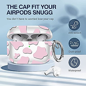 AirPods Pro Case Cover - Valkit Cute Milk Cow Pattern Soft TPU Protective Case Skin Portable & Shockproof Men Women Girls with Keychain for Apple Airpods Pro Charging Case (Hollow Pink Cow Pattern)