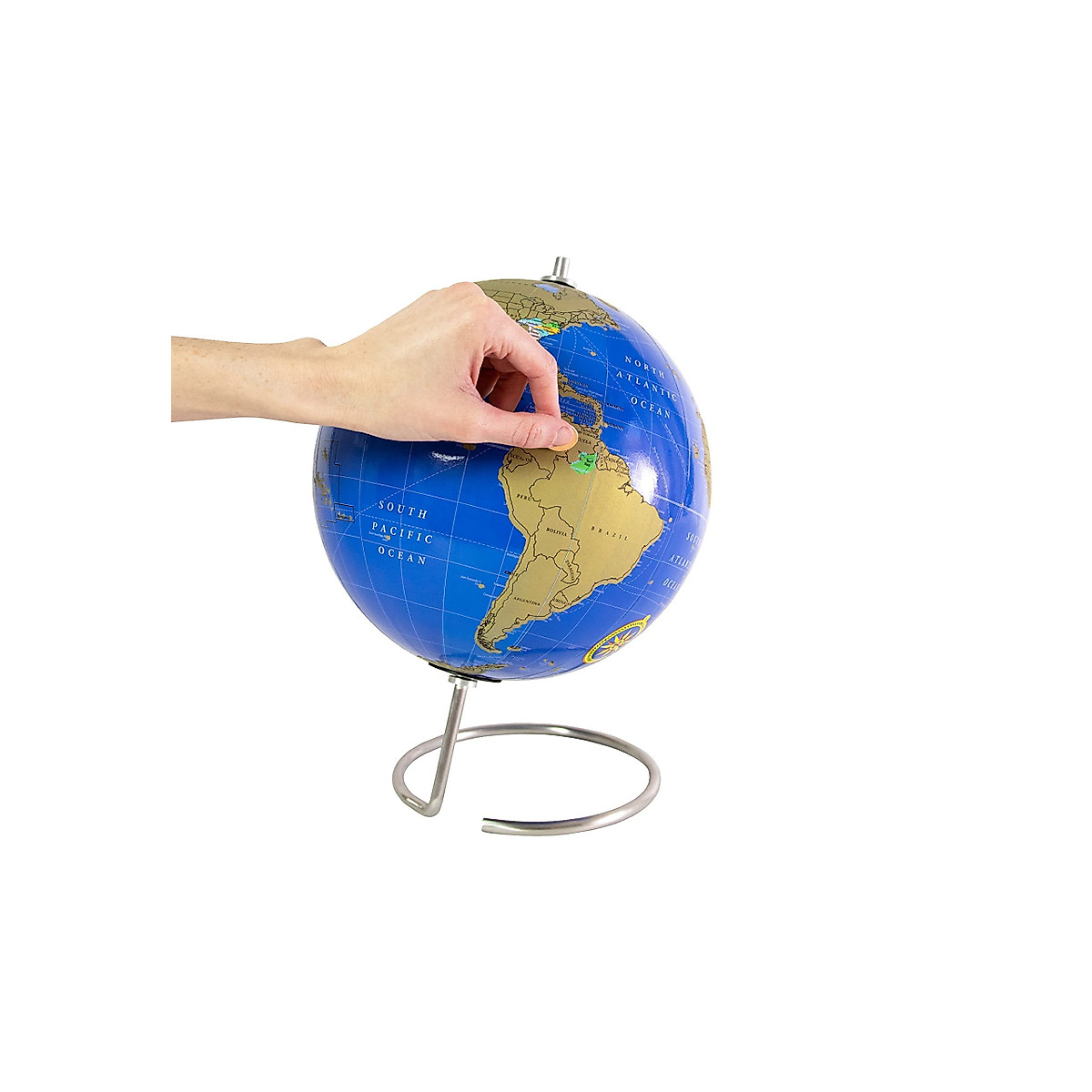 Bullseye Office - Magnetic Scratch Off World Globe (Lacquer Finish) - 10" Magnetic Standing World Globe with Magnetic Pins - Perfect as Office Desk Globe, Classroom Globe, or Travelers Globe (Blue)