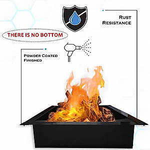Outdoor Square Fire Pit Ring/Insert, Fire Pit Liner Heavy Duty 2.0mm Steel 36 Inch Inside Diameter, 42 Inch Outside Diameter