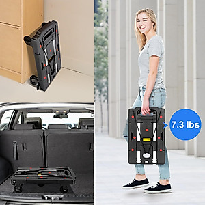 Double Rhombus Folding Hand Truck, 330 Lbs Foldable Hand Truck Dolly Cart Heavy Duty Collapsible Trolley Portable Platform Luggage Cart with 5 Wheels & 2 Elastic Ropes for Moving Travel Home Office