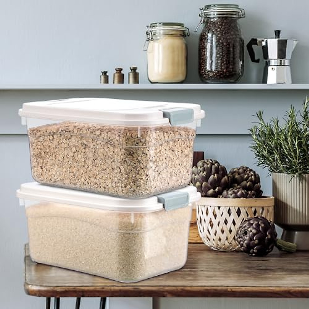 Funnymoom 2 Pcs 10 Lbs Flour Storage Container with 2 Cup Clear Rice Container Plastic Rice Bin Rice Holder Bin for Kitchen Flour Nut Sugar Oatmeal Grain Cereal Pantry Organization