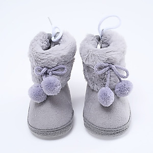 Toddler Boys Booties Girls Plush Snow Warming Shoes Baby Soft Boots Infant Baby Shoes Toddler Dress Up (Grey, 0-6 Months)