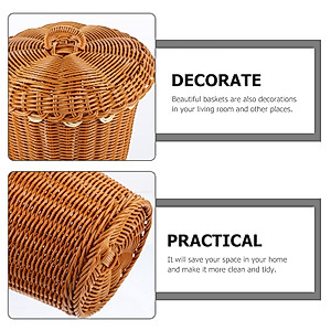 Kichvoe Wicker Trash Can with Lid Small Trash Can Laundry Sundries Basket Rattan Waste Basket Rustic Boho Woven Garbage Bin Office Rubbish Can for Bedroom Bathroom Office