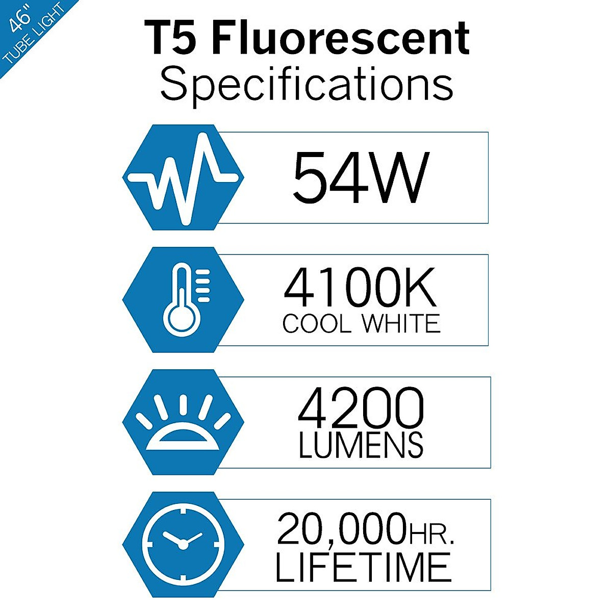 LUXRITE F54T5/841/HO 54W 46 Inch T5 Fluorescent Tube Light Bulb, 4100K Cool White, 4200 Lumens, G5 Mini Bi-Pin Base, LR20770, 6-Pack