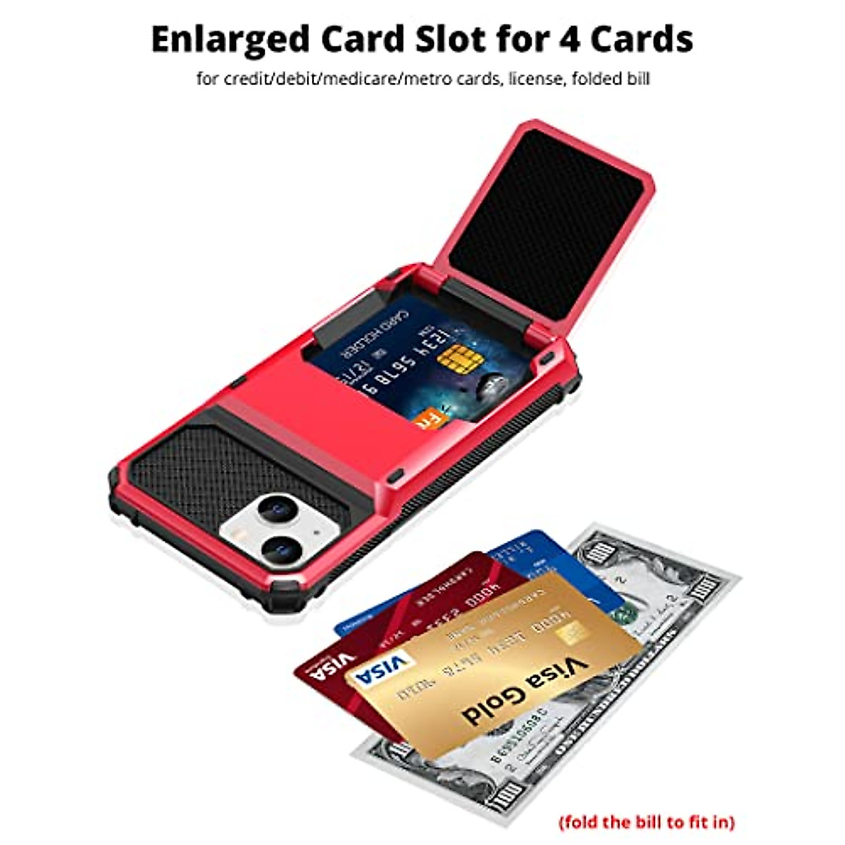 TITACUTE for iPhone 13 Mini Case Wallet 5 Credit Card Holder Flip Cover Design ID Slot Back Pocket Dual Layer Anti-Scratch Hard Shell Hybrid Protective Bumper for iPhone 13 Mini 5.4 Red