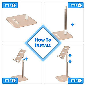 Urmust Cell Phone Stand Height Angle Adjustable Phone Stand for Desk Phone Holder for Office Compatible with iPhone 14 13 12 11 Pro Max X Xr 8 Plus 7 6 (Gold)