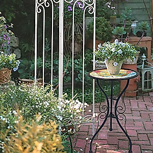 YardsBee Butterfly Outdoor Side Table,Mosaic Patio Side Table,12 Inch Accent Round Side Table,Plant Table with Tile Top,Samll Metal Glass End Table for Garden Porch Patio Home…