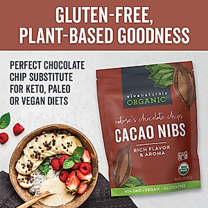 Viva Naturals Organic Cacao Nibs, 2 Lb - Certified Keto and Vegan Superfood, Perfect for Gluten Free Baking and Smoothie Topper, Premium Criollo Beans, Non-GMO
