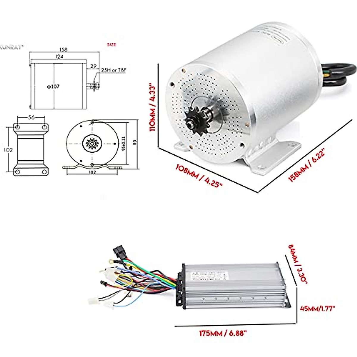 36V Electric Brushless DC Motor Kits 1000W BLDC Mid Motor 3100RPM 27.7A with 30A Speed Controller Handlebar Twist Grip Throttle Go Kart Motor Kit