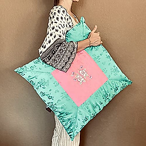 RESPEKT SAN FRANCISCO Korean Queen Meditation Cushion with Embroidery Design for Women and Men, Yoga, Sitting on Floor: 24” (Green: Throw Pillow)