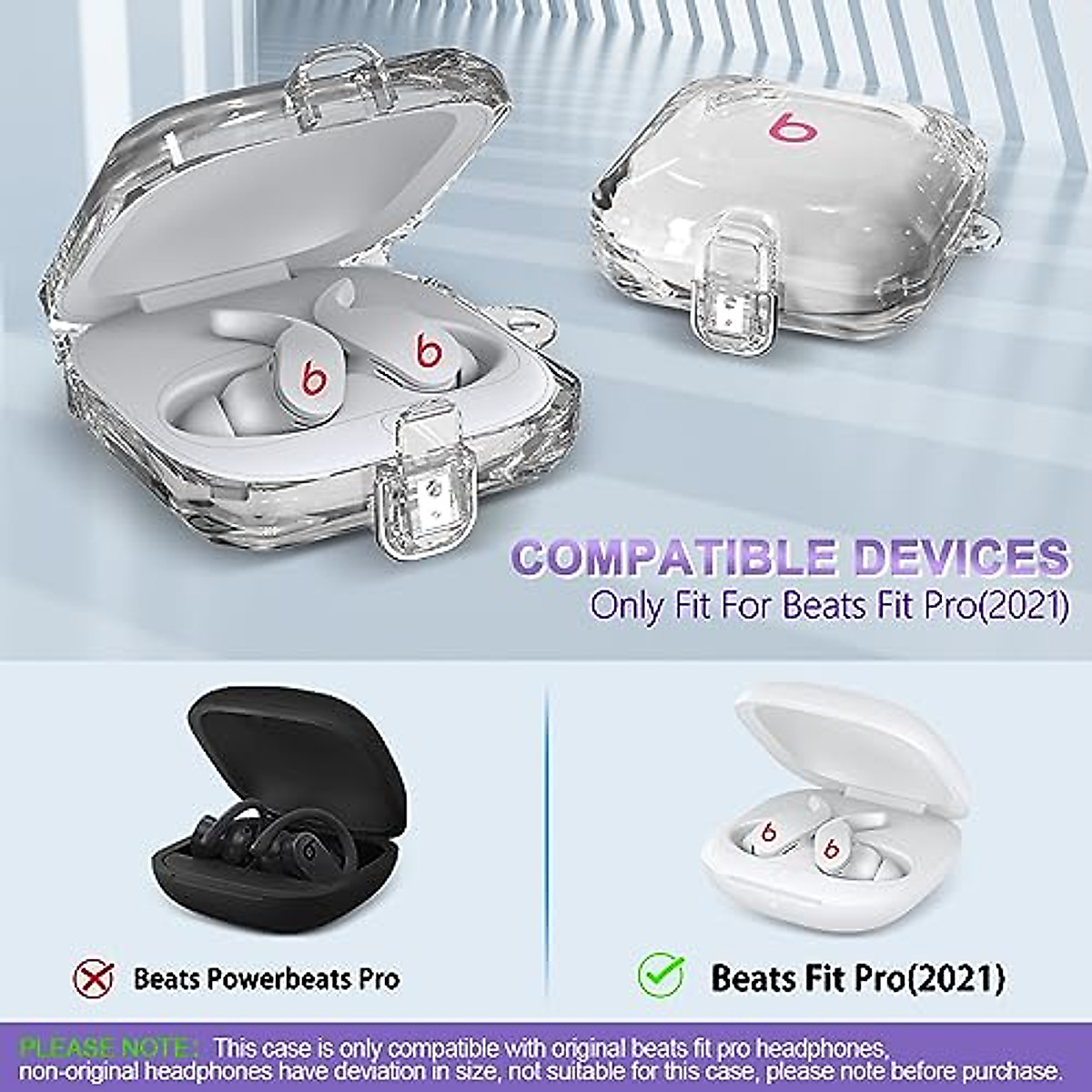 [Upgrade Lock] Beats Fit Pro Case with Lock, PC Shell Clear Case for Beats Fit Pro Charging Case, Full Protective Safety Lock Case Cover for Beats Fit Pro Accessories with Fashion Candy (Clear)