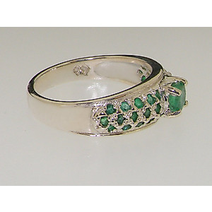 925 Sterling Silver Real Genuine Emerald Womens Wedding Band Ring - Size 4