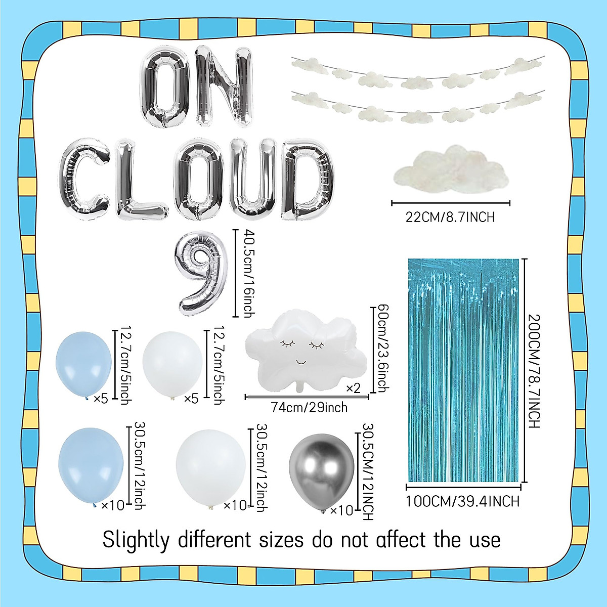 LaVenty Luxury Sliver On Cloud 9 Balloons On Cloud 9 Birthday Decoration 9 Birthday Decoration Nine Years Old Birthday Balloon On Cloud 9 Party Supplies Cloud Balloon