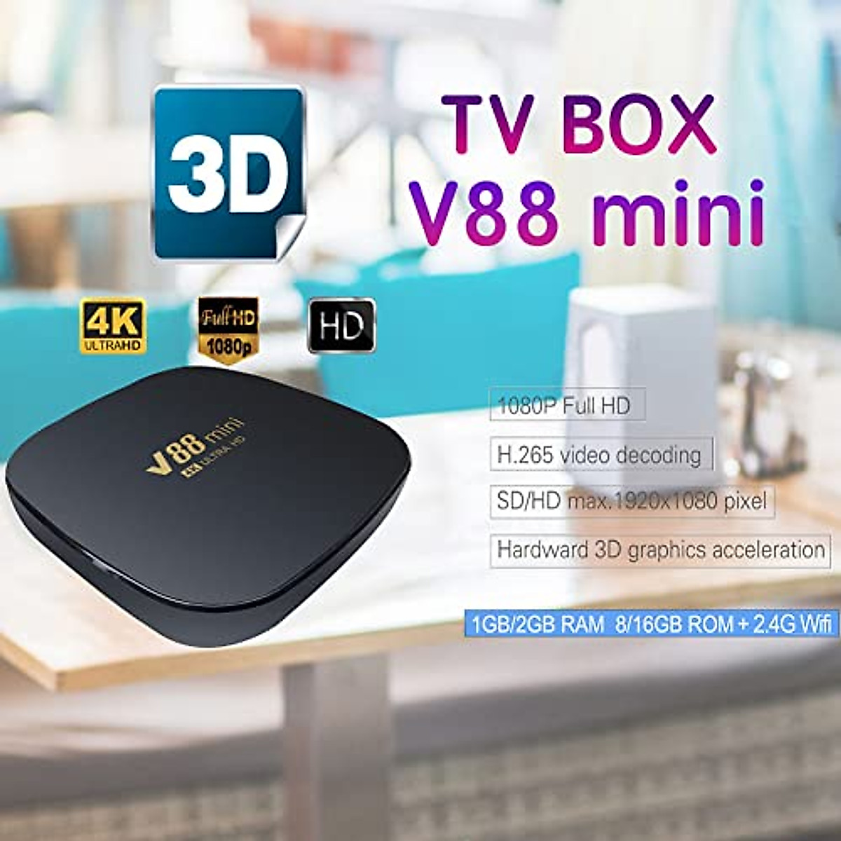 GIUIN 1 Set TV Box Android 12 Allwinner H3 Core 2.4G WiFi 8K Set Top Box 8GB+128GB Media Player US Plug