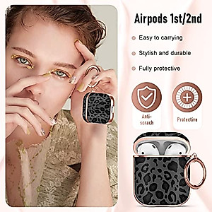 Maxjoy Airpods 1st & 2nd Generation Case，Protective Shockproof Cover with Keychain Compatible ，Cute AirPods Case Cover, Apple airpods case,for Girls and Women and Men（Leopard Print on Black）