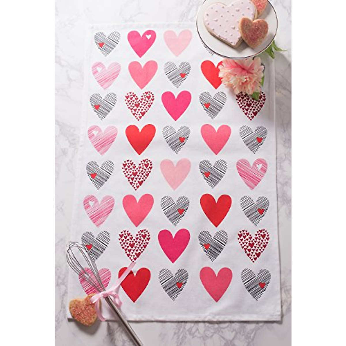 DII Valentine's Day Collection Kitchen, Dishtowel Set, 18X28", Hearts Collage, 2 Piece