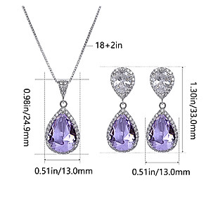 AMYJANE Wedding Jewelry Set for Bride - Sterling Silver Teardrop Amethyst Purple Cubic Zirconia Crystal Rhinestone Necklace Earrings Set Bridal Jewelry Set for Bridesmaids February Birthstone Jewelry