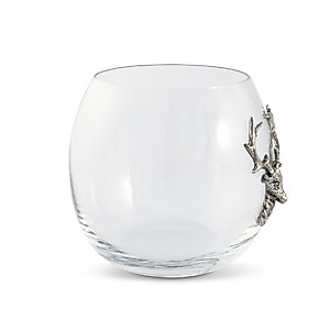 Vagabond House Deer/Elk Stemless Wine Glass, Premium Hand-Blown Crystal, Lodge Style, Perfect for Red/White Wine, 3.25" Tall, 12 oz, Enhance Your Tastings - Sold as Single Glass