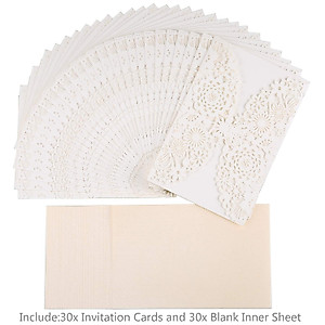 30x Pearl Paper Laser Cut Invitations,For Baby Shower,Wedding,Mother's Day,Brides Bridal Shower,Graduation Celebration, Birthday,Party Invitation,Thank You Cards (Ivory)