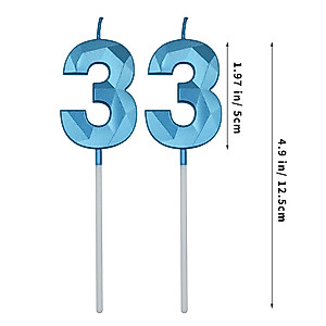 33rd Birthday Candles for Cake, Blue Number 33 3D Diamond Shaped Candle Birthday Decorations Party Supplies for Women or Men