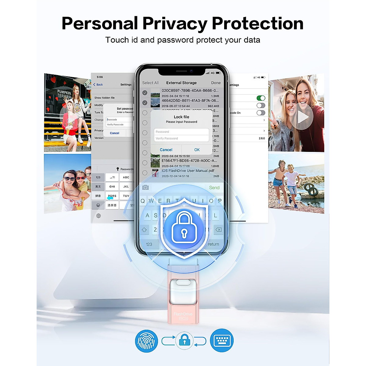 Flash Drive for iPhone 256GB, Photo Stick Thumb Drive USB Stick High Speed Transfer USB Drives External Storage Memory Expansion for iPhone/iPad/PC/Laptop (Pink)