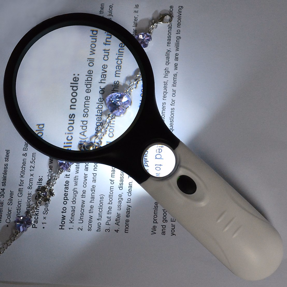 obmwang 3 LED Light 3X 45x Handheld Magnifier Illuminated Reading Magnifying Glass Lens Jewelry Loupe Ideal for Reading, Crafts, Hobby, Black and White Stitching