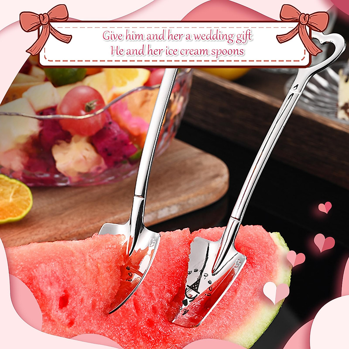 Valentines Gifts for Her His,Ice Cream Spoon Scoop for dessert Lover Funny Engraved Stainless Steel Spoon Shovel Anniversary Wedding Birthday Gifts for Couples boyfriends girlfriends Woman Men Dad Mom