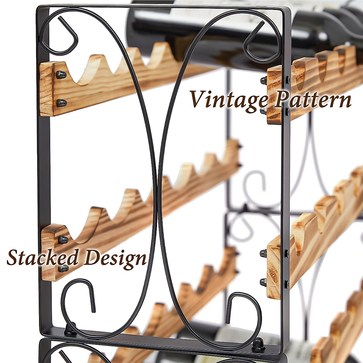 X-cosrack Stackable Rustic 36 Bottle Wine Rack, Freestanding Floor Wine Holder Stand Can Used Separate or Stacked 6 Tier Wobble-Free Wine Display Storage Shelf for Kitchen 24.5''L x 8.6''W x 33.4''H