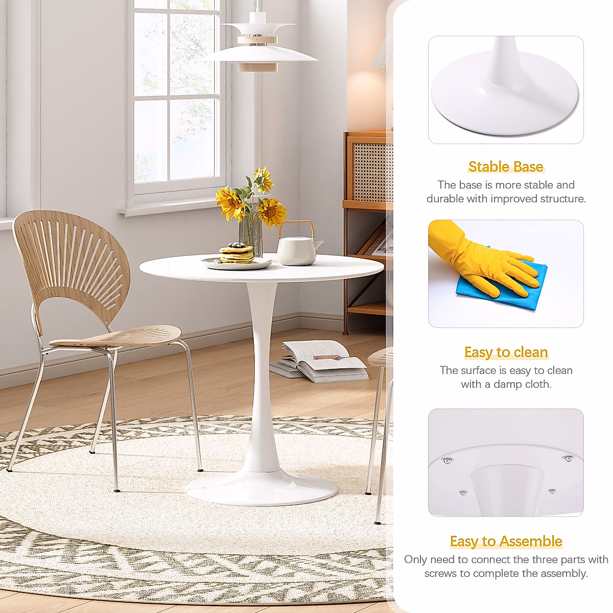 JAXPETY 31.5" Modern Round Tulip Table White Dining Table Mid-Century Leisure Table with Pedestal Base for Living Room Kitchen Coffee Shop Home Office