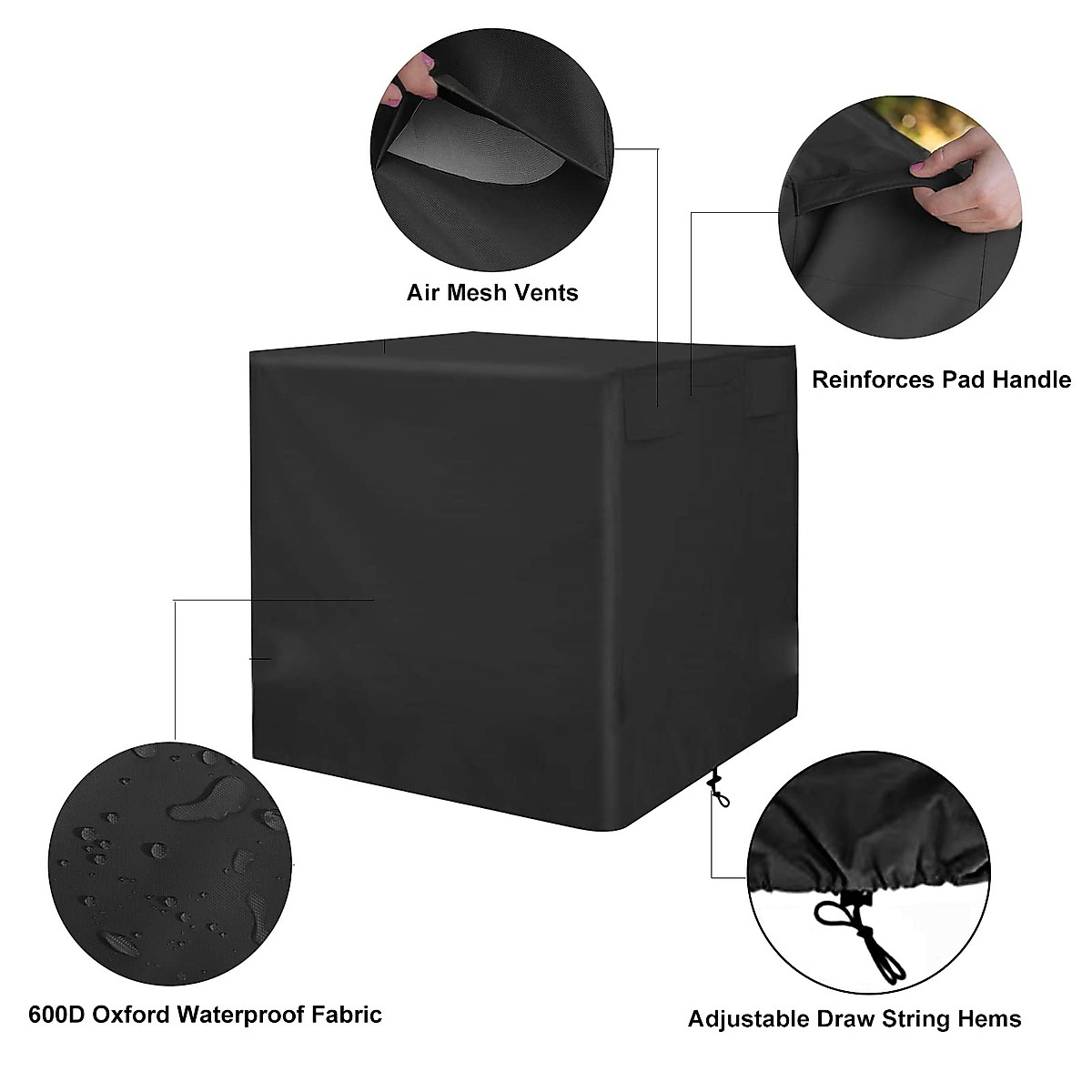 Air Conditioner Covers for Outside Units, Uranshin 36 Inch Square A/C Unit Winter Weather Protector, Heavy Duty 600D Outdoor Central AC Cover with Air Vents, Waterproof AC Defender Cover 36 x 36 x 39