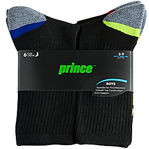 Prince Boys' Crew Length Athletic Socks with Cushion for Active Kids (6 Pair Pack)