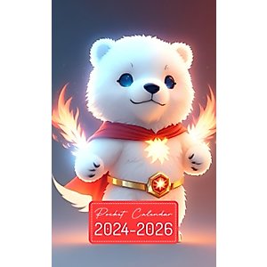 Pocket Calendar 2024-2026: Two-Year Monthly Planner for Purse , 36 Months from January 2024 to December 2026 | Polar bear cosplaying as superhero | ... | Cute and quirky | Chibi body | Fantasy art