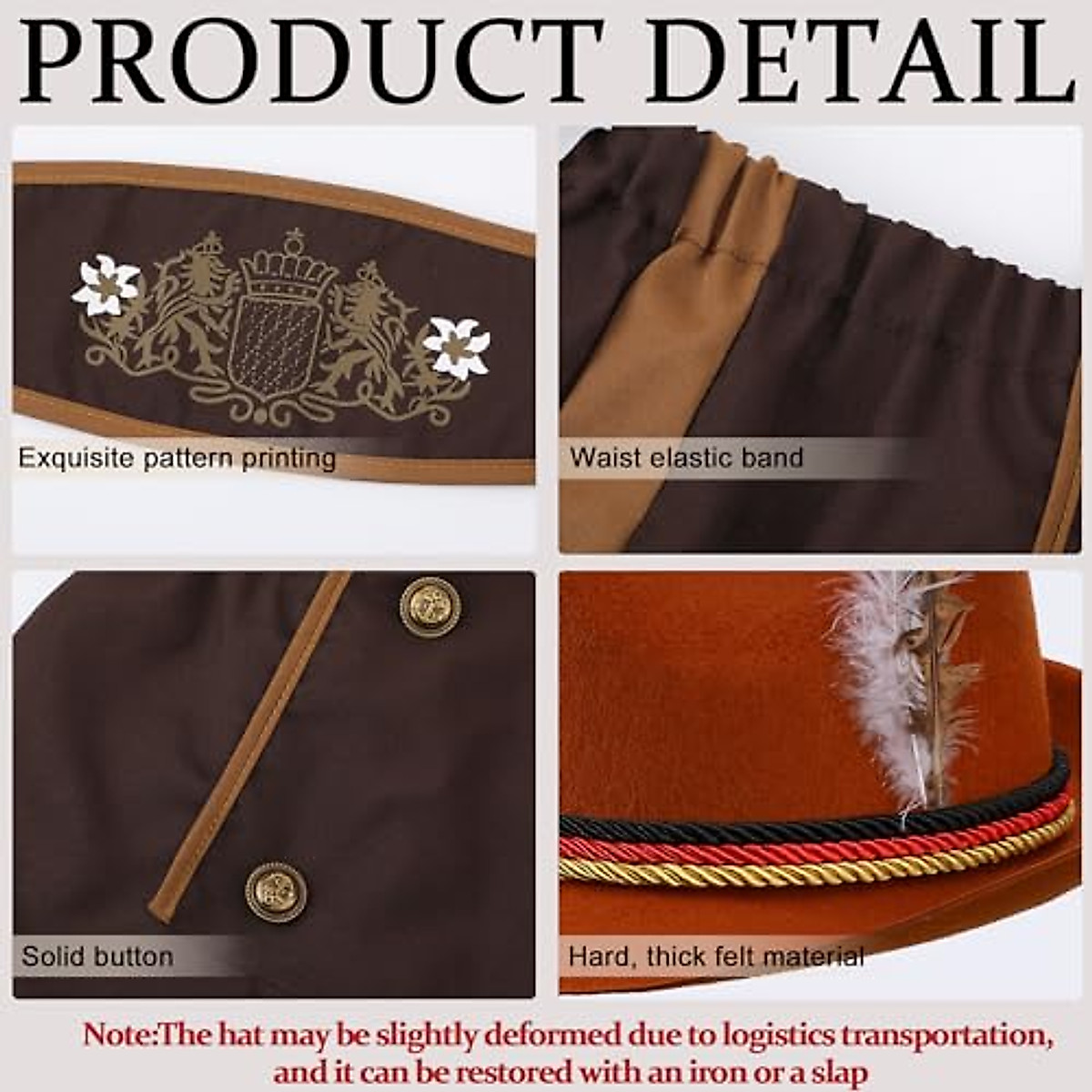 Newcotte Set of 4 German Bavarian Oktoberfest Costume Set for Men Adult Costume for Dress Party and Beer Festival (XL)