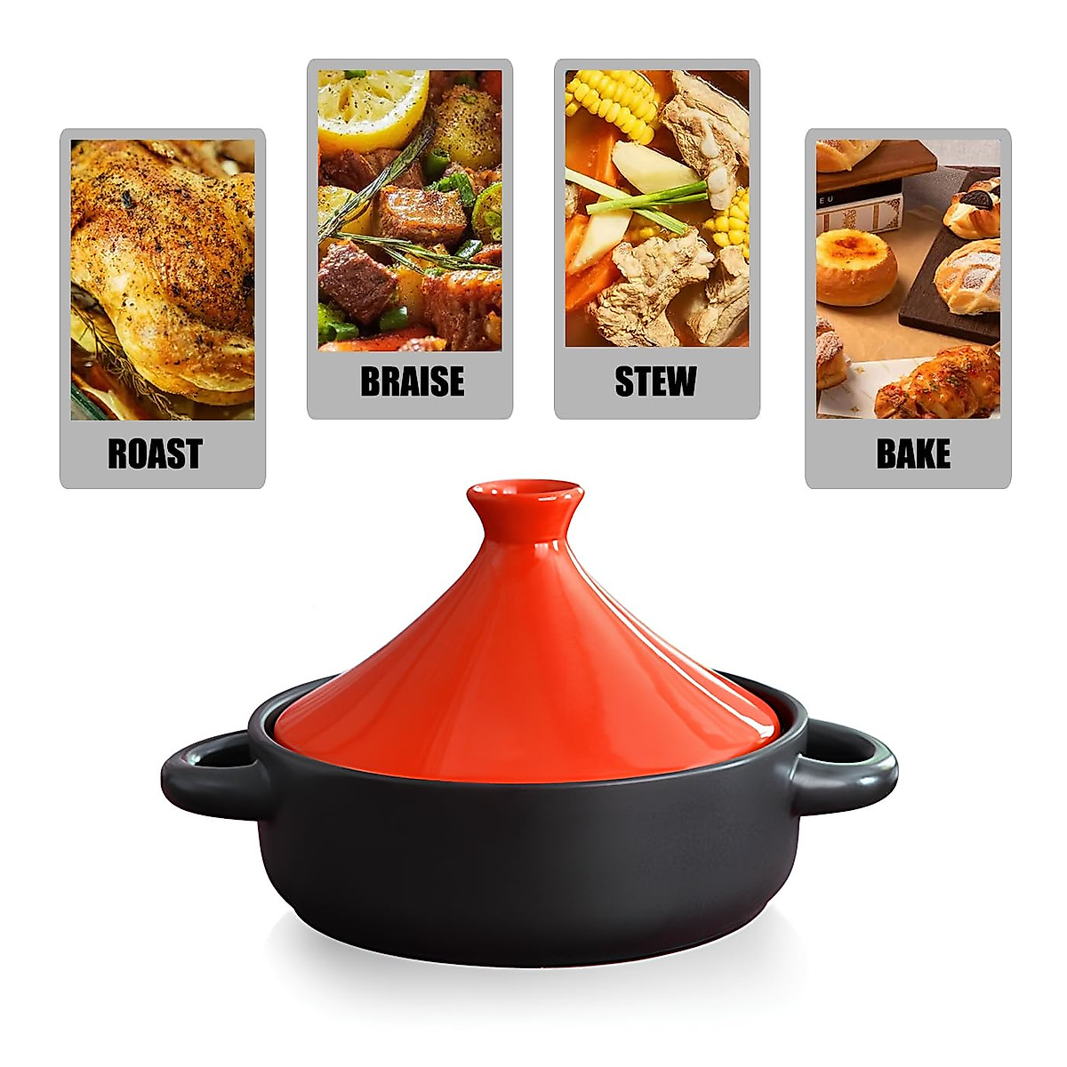 Xgxoz Enameled Cooking Pot, Tajine Ceramic Casserole with Ceramic Cone Shaped Closed Lid, Non-Stick Pot for Baking And Frying