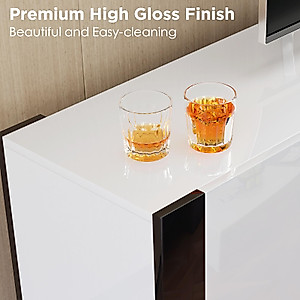 AMERLIFE Fireplace TV Stand with 36" Fireplace, 70" Modern High Gloss Entertainment Center LED Lights, U-Shaped Legs TV Console Cabinet for TVs Up to 80", White