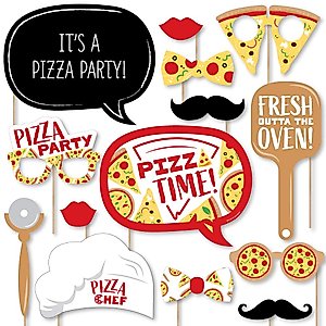 Big Dot of Happiness Pizza Party Time - Baby Shower or Birthday Party Photo Booth Props Kit - 20 Count